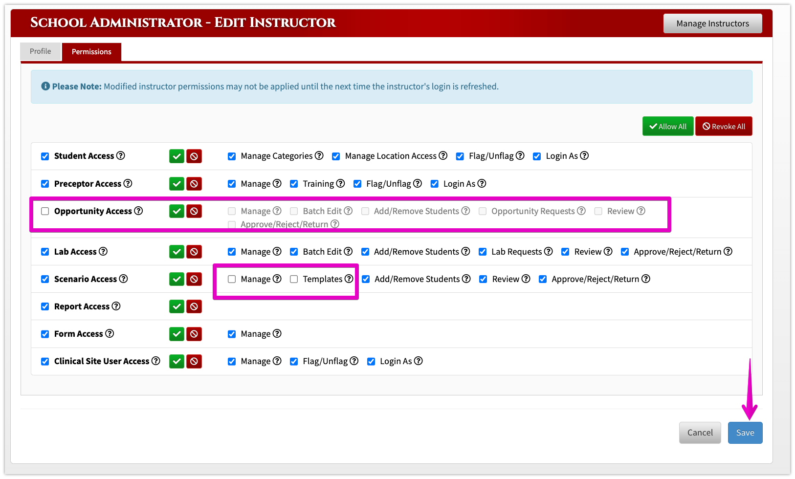 (School) Controlling Instructor Permissions – Platinum Education Knowledgebase