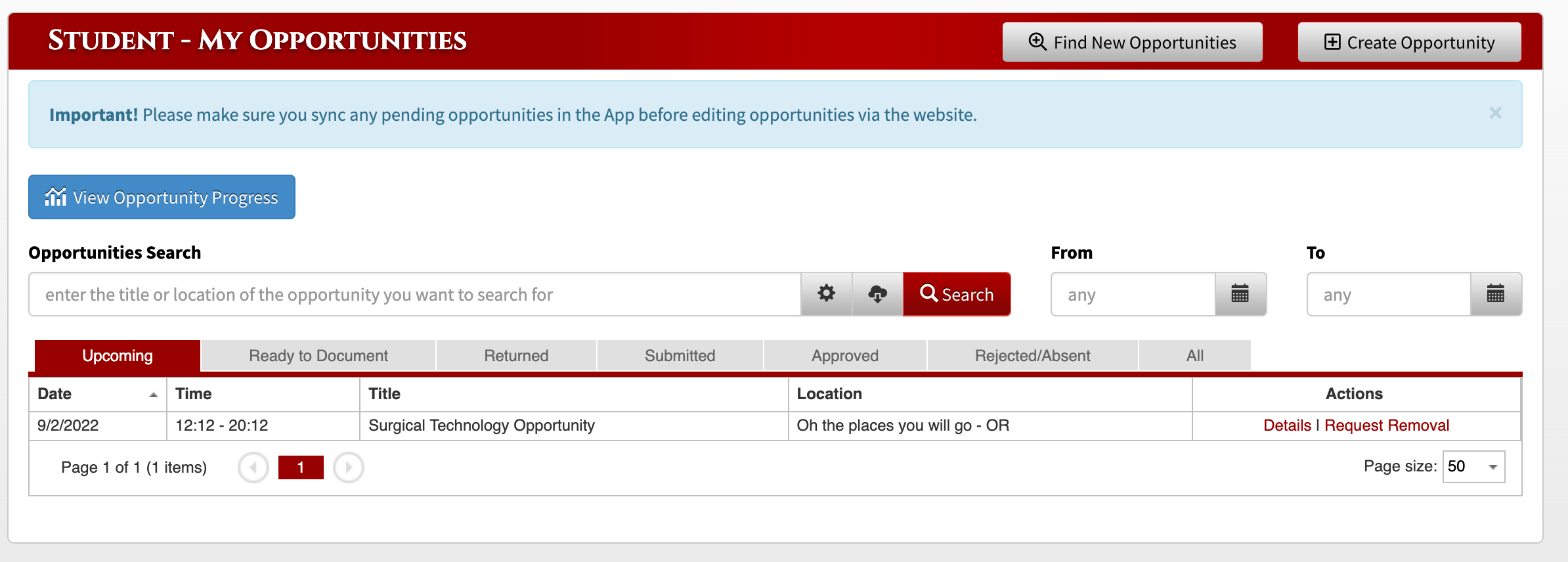 (Student) My Opportunities – Platinum Education Knowledgebase