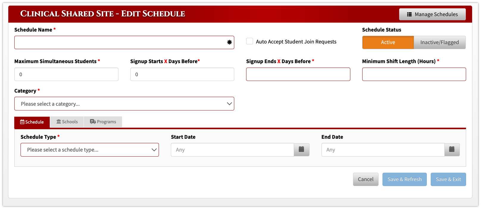 (Clinical Shared Site) Manage Schedules – Platinum Education Knowledgebase