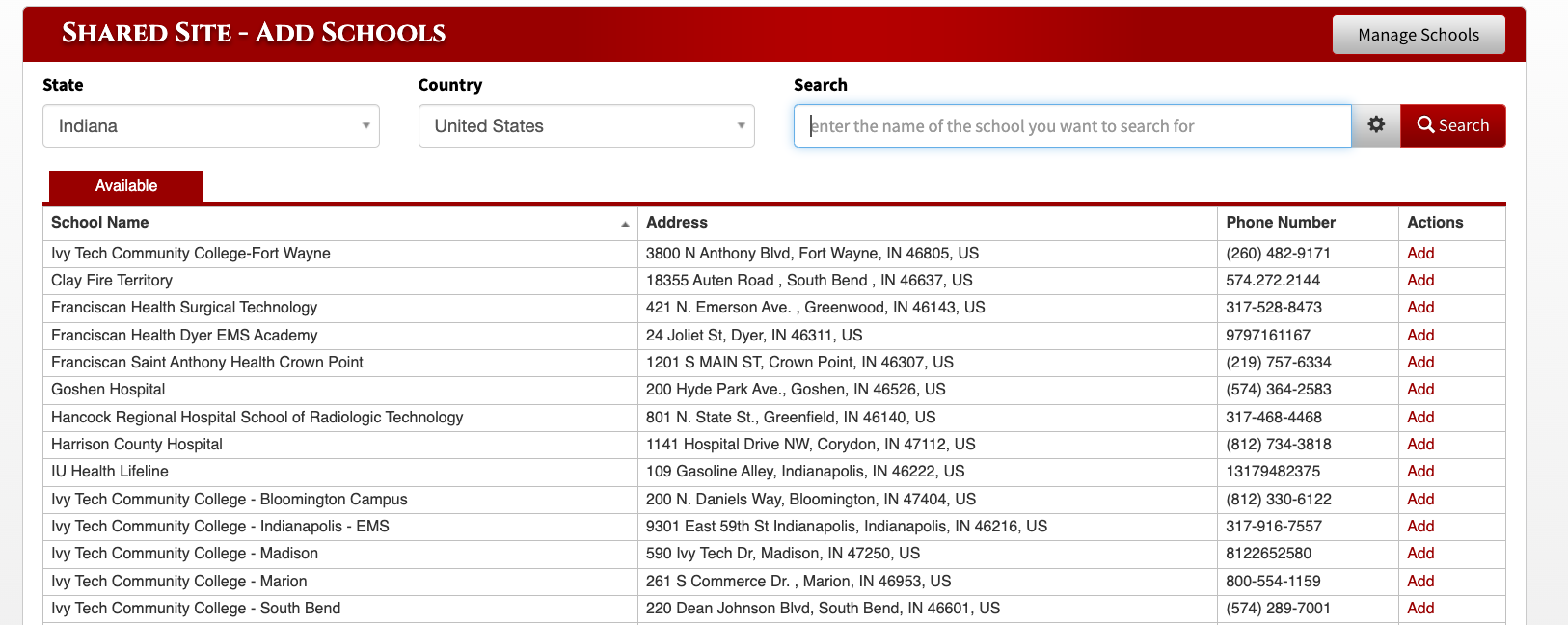 (Clinical Shared Site) Manage Schools – Platinum Education Knowledgebase