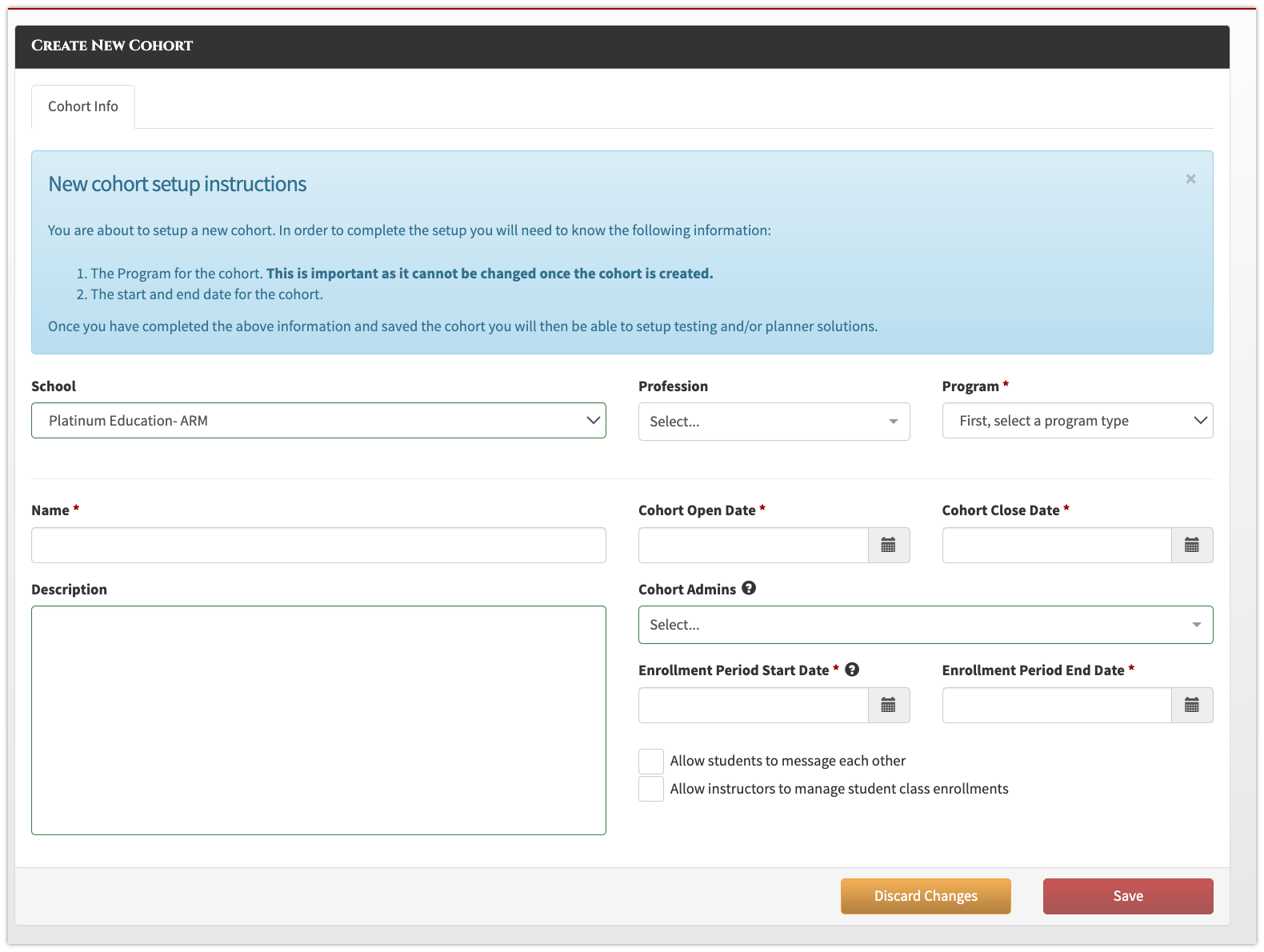 (School) Edit Cohort [Testing] – Platinum Education Knowledgebase