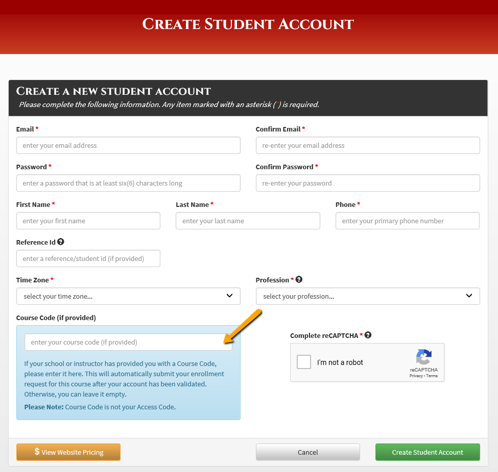  Student Course Code Platinum Education Knowledgebase