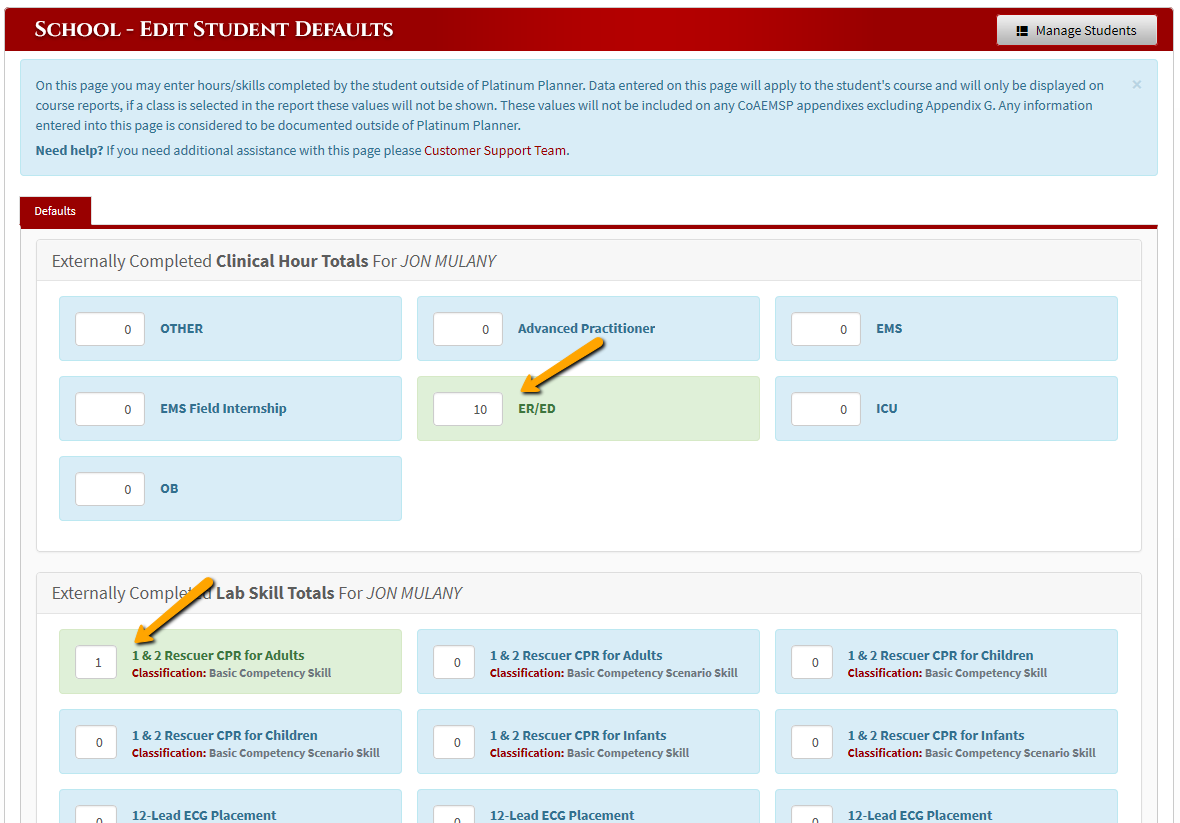 (School) Adjusting Defaults- Giving students credit for hours and skills completed outside of ...