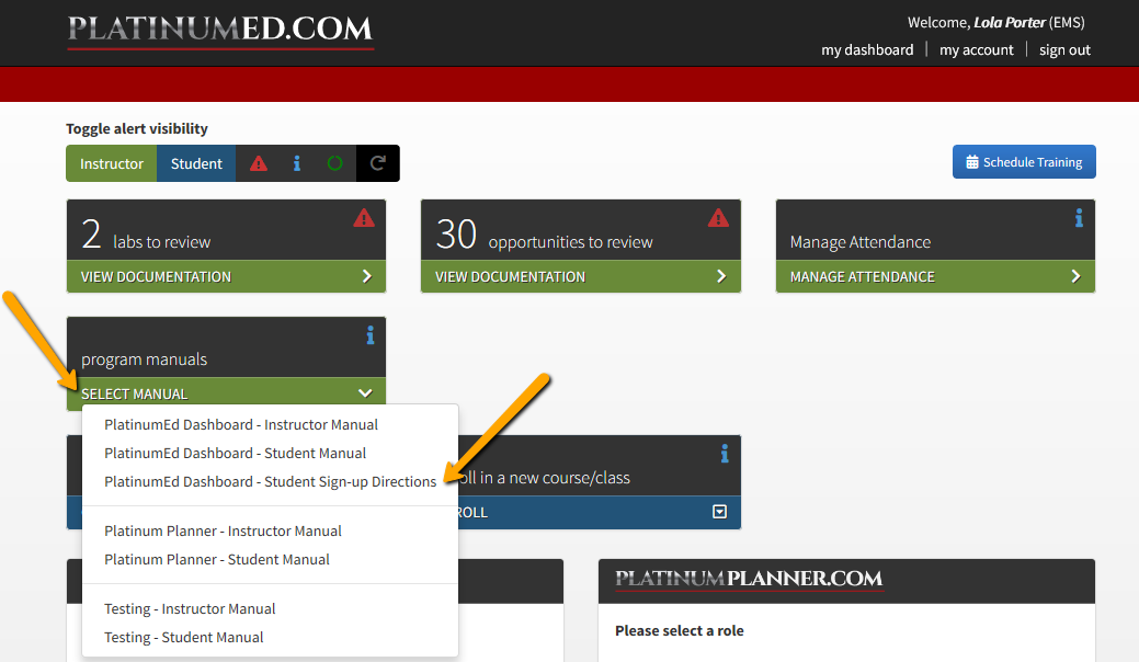 (School) Locating the Sign-Up Instructions Handout for Students – Platinum Education Knowledgebase