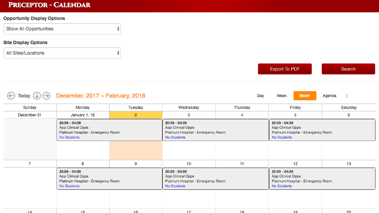 (Preceptor) Calendar – Platinum Education Knowledgebase