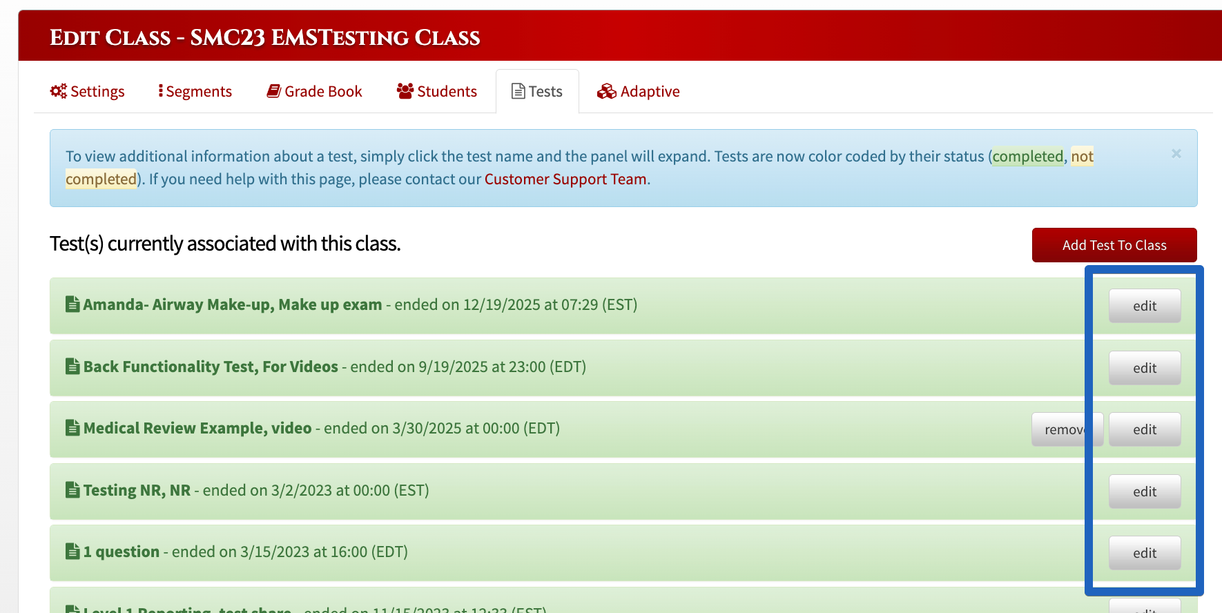 Instructor Editing Test Settings Testing Platinum Education