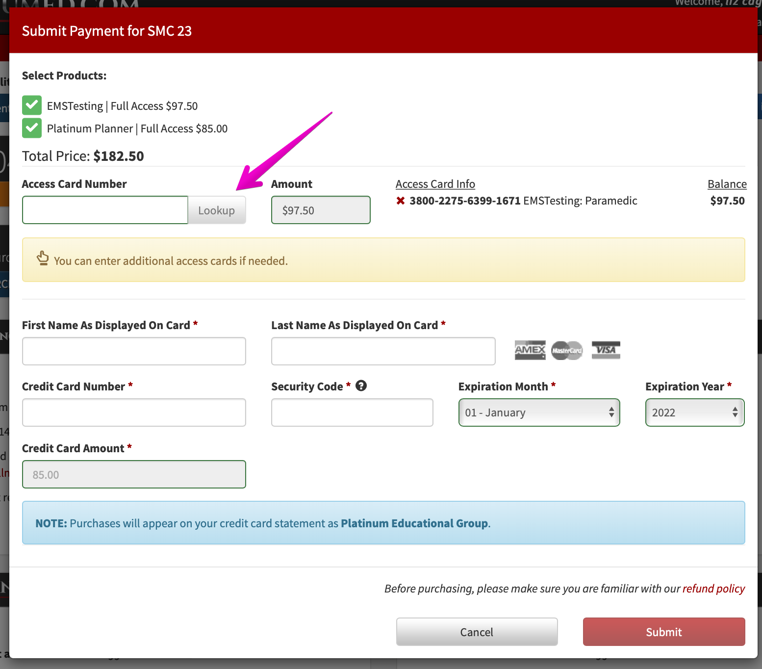 (Student) Using an Access Card – Platinum Education Knowledgebase